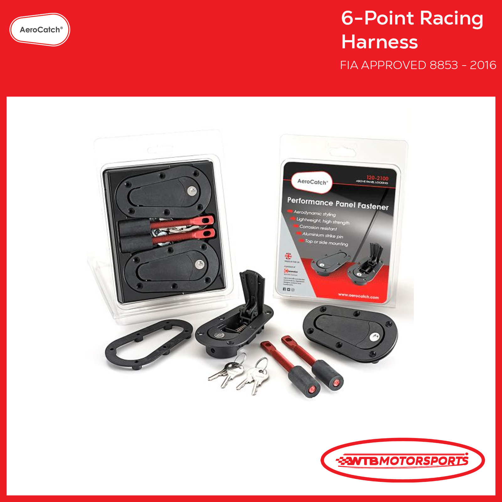 Flush Aerocatch Locking Bonnet/Boot Pins/Latch Black